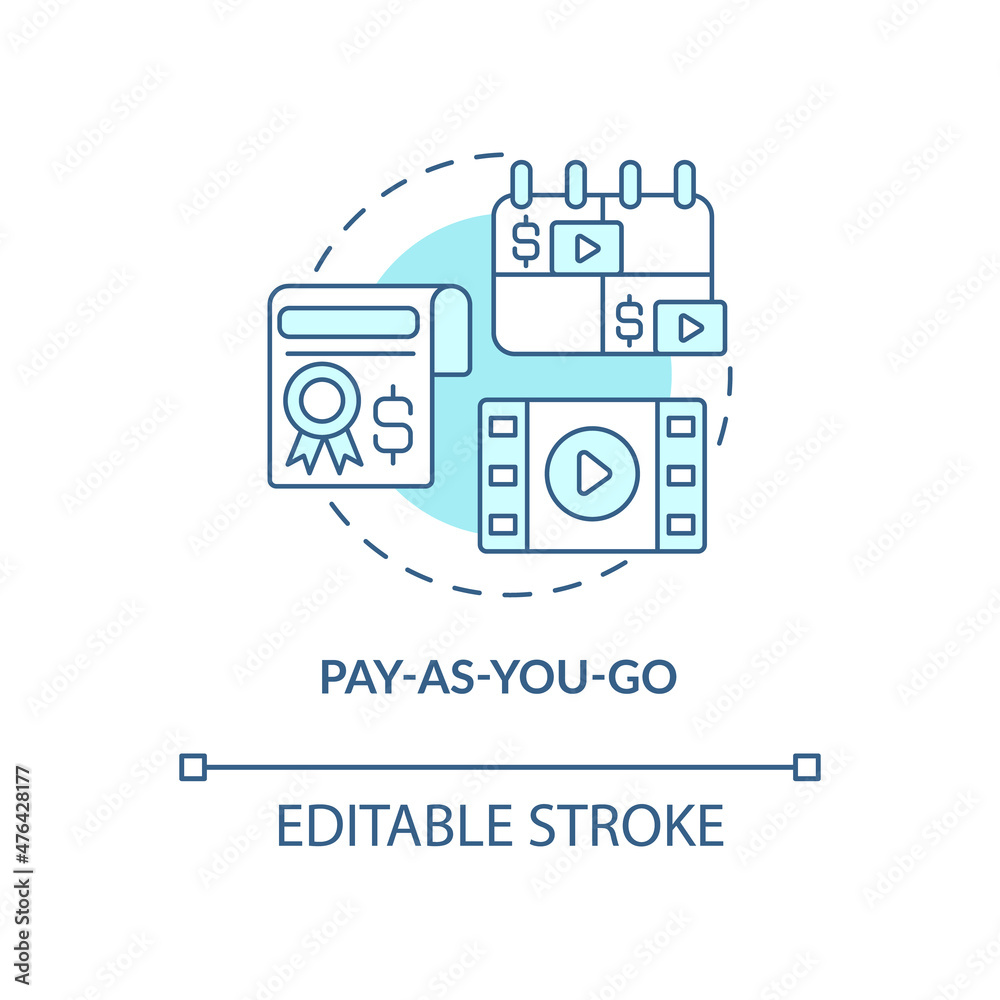 Pay as you go blue concept icon. No commitment. Types of subscription ...