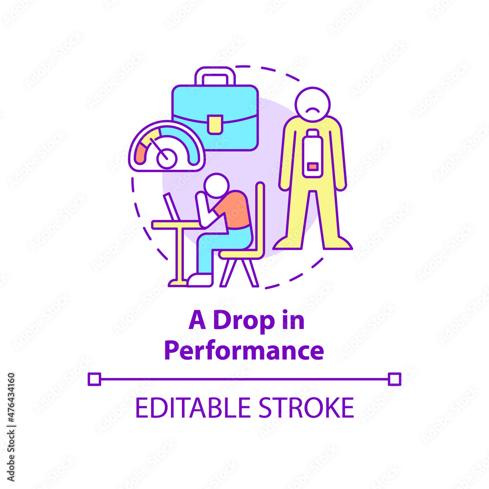 Drop in performance concept icon. Tiredness and burnout. Anxiety of ...