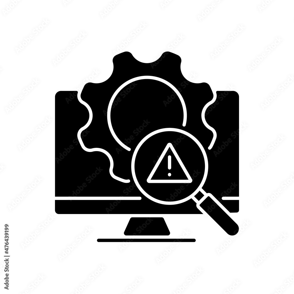 Threat management black glyph icon. Detect malicious activities and ...