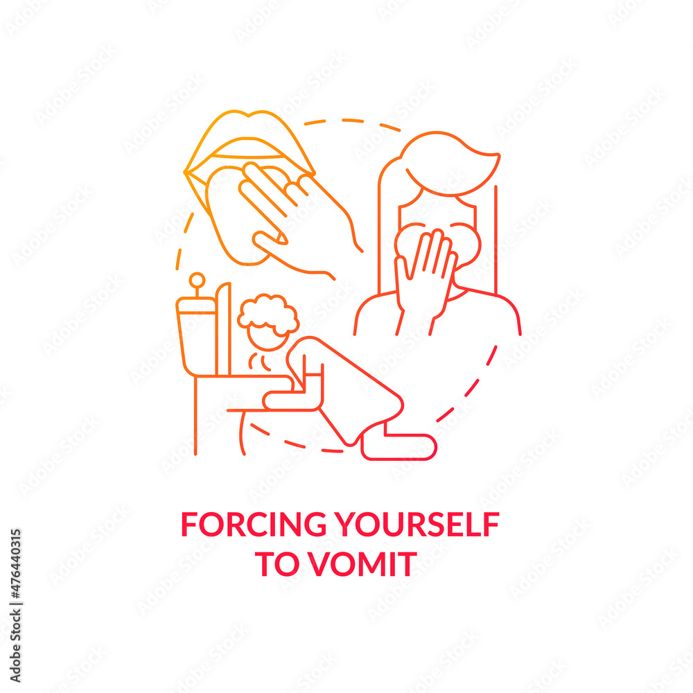 Forcing yourself to vomit red gradient concept icon. Throw up to lose ...