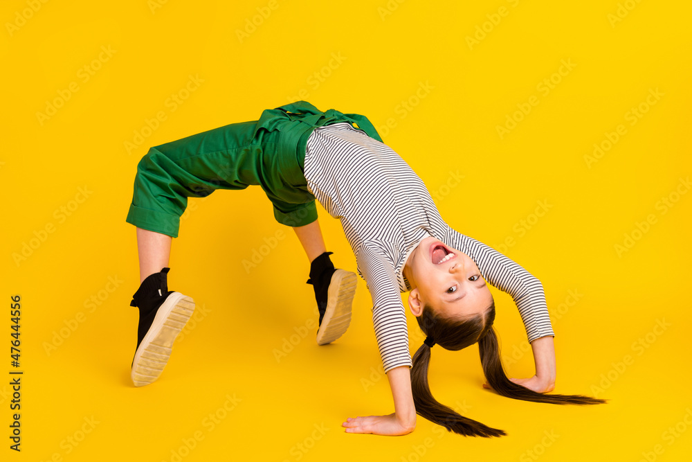 Full body profile side photo of young girl happy positive smile ...