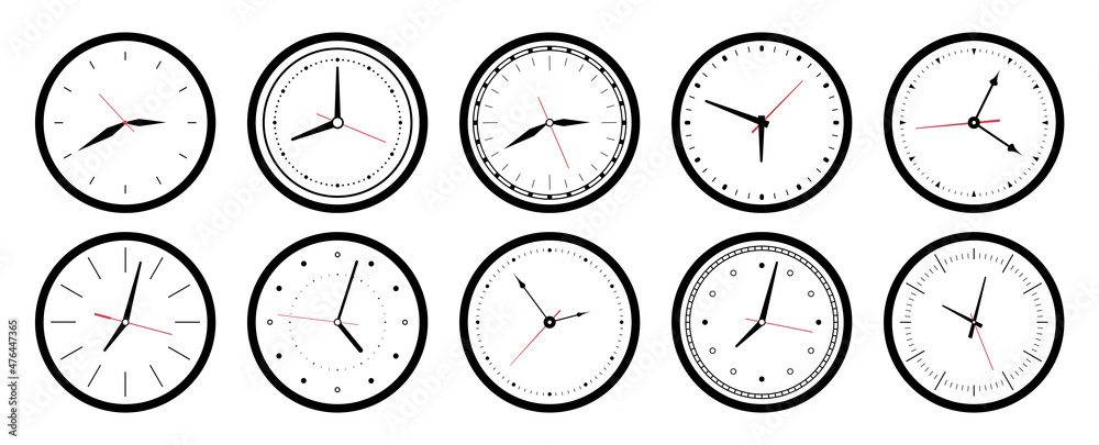 Blank clock faces isolated on white background. Fancy clock hands for ...