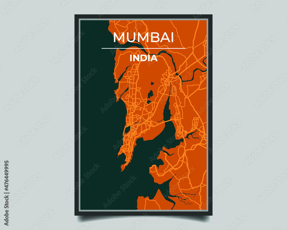 Mumbai city. Map of largest city in the world vector for wall ...