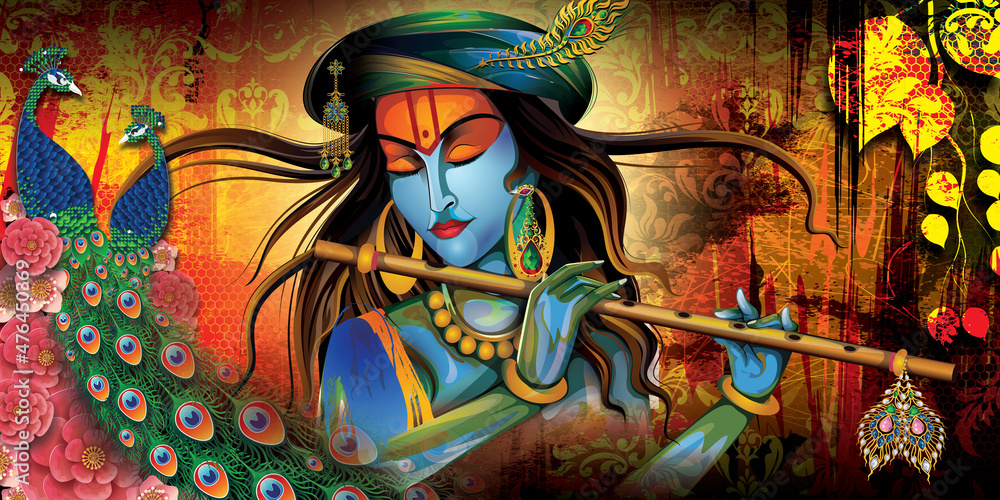 Lord Krishna with colorful background wallpaper , God Krishna poster ...