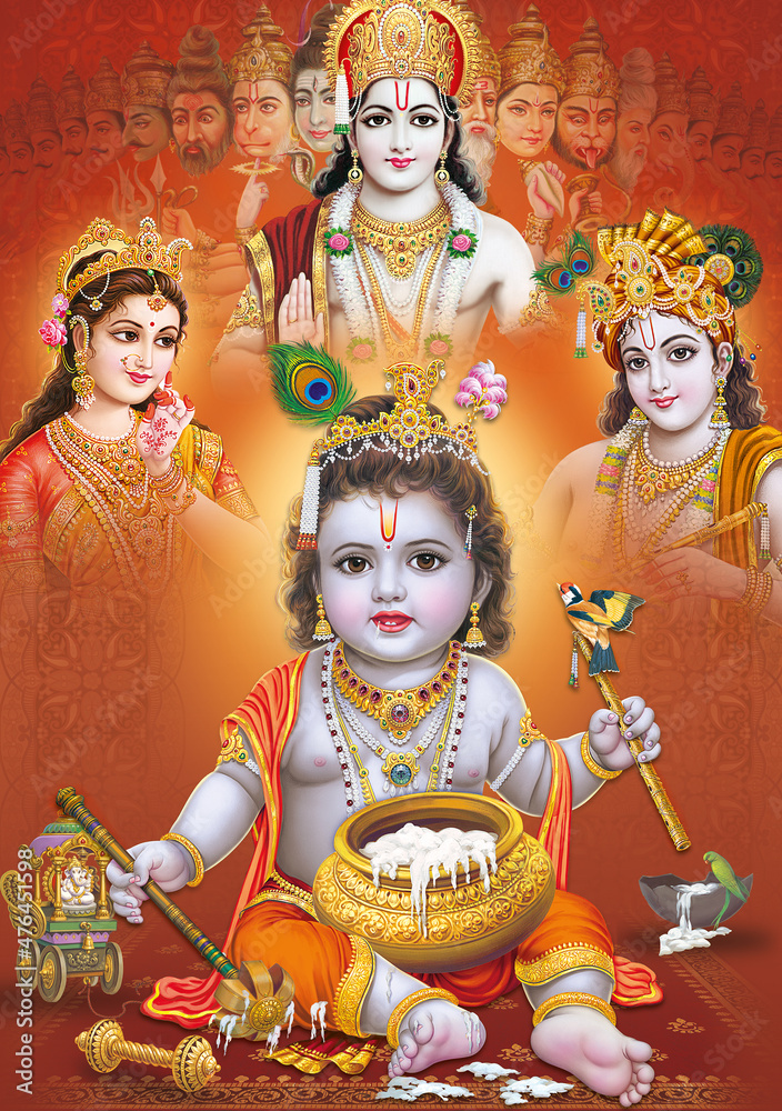 Lord Bal Krishna with colorful background wallpaper , God Bal Krishna ...