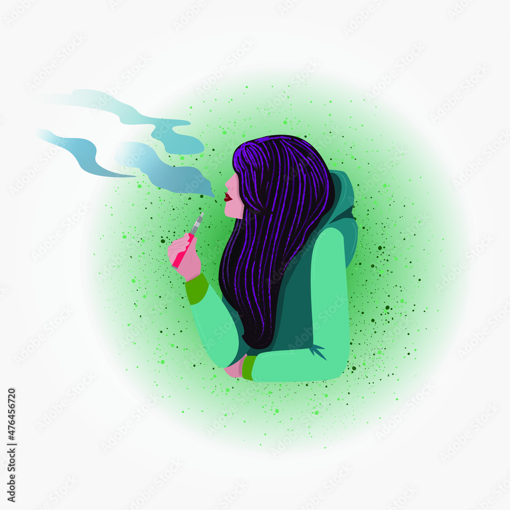 Vetor de Vector drawing. Circle shape. A young girl with bright hair ...