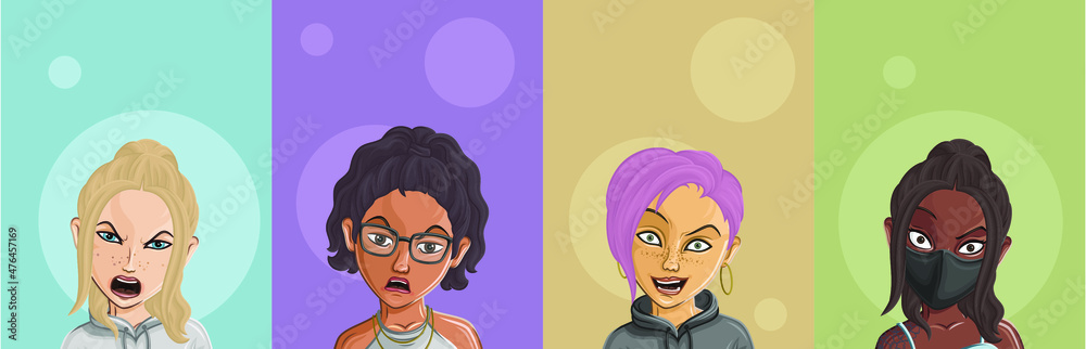 Cartoon Female portrait. Woman avatar. Vector character. Girl portrait ...