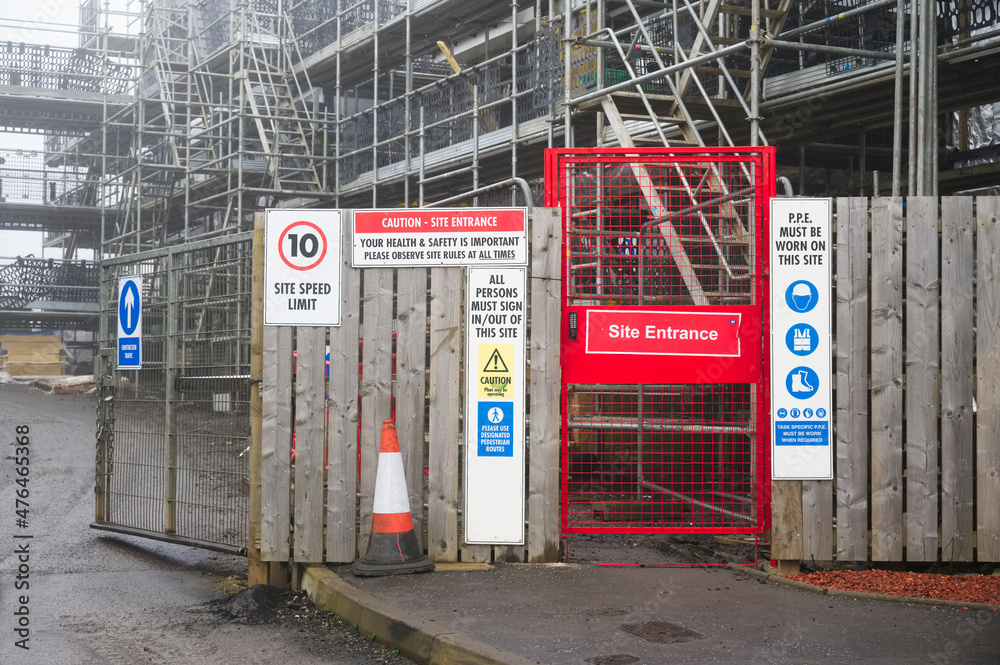 Construction site health and safety message rules sign board signage on ...