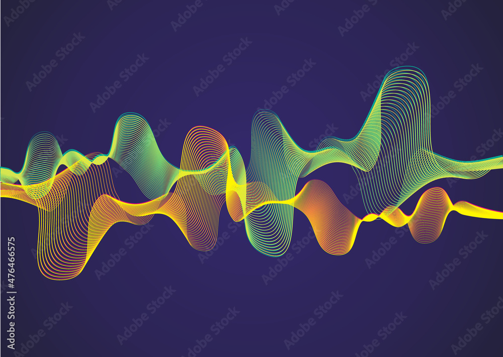 Wavy lines swirling in a fast motion. Background with color sound wave ...