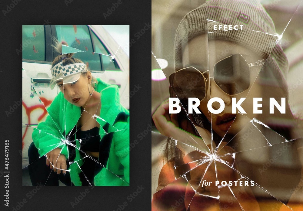 Broken Glass Poster Photo Effect Mockup Stock Template | Adobe Stock
