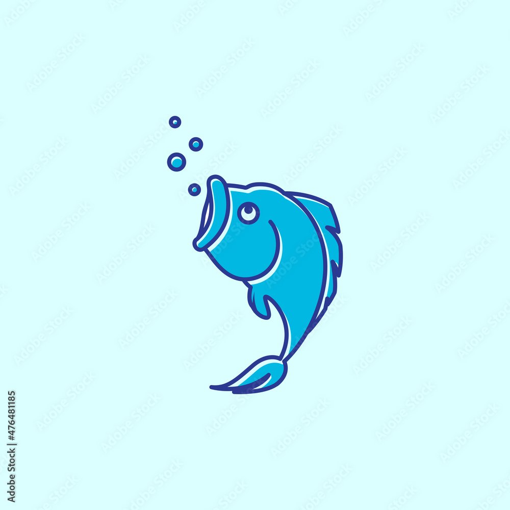little blue fish with bubble water logo design vector graphic symbol ...