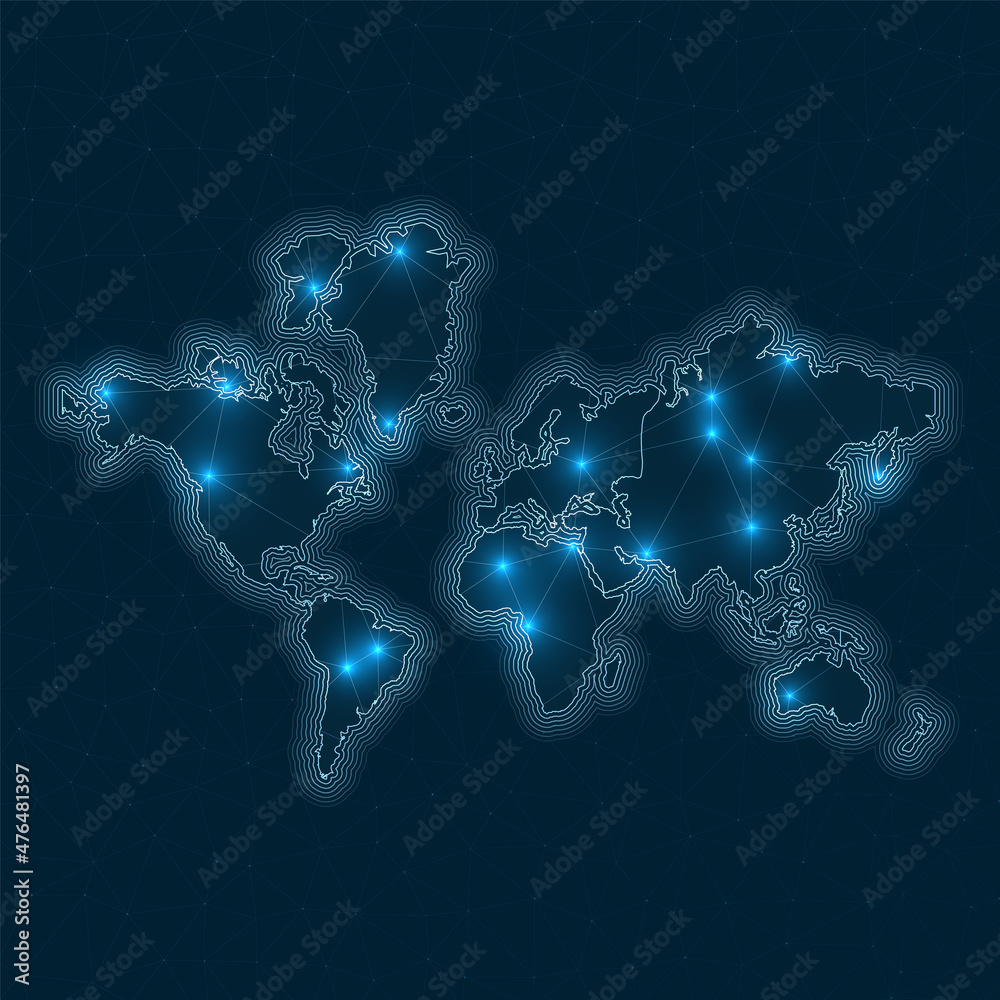 The World network map. Abstract geometric map of the world. Digital ...