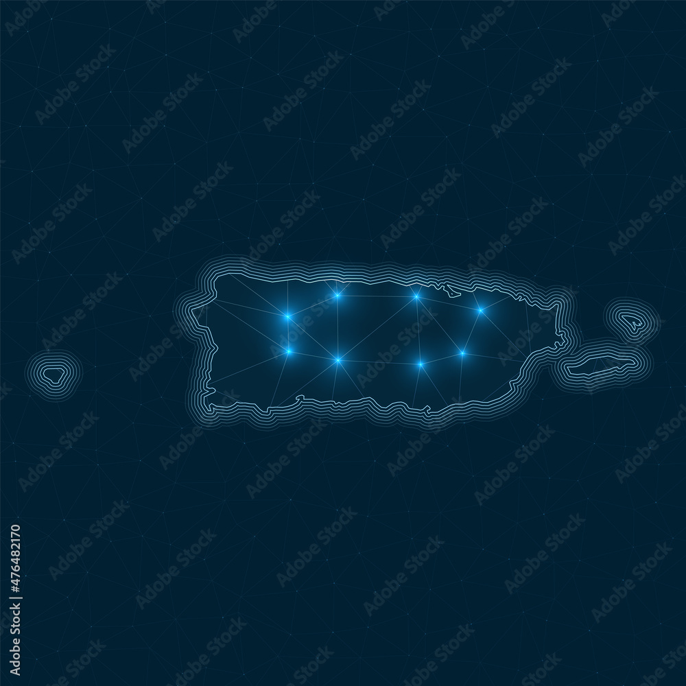 Puerto Rico network map. Abstract geometric map of the country. Digital ...