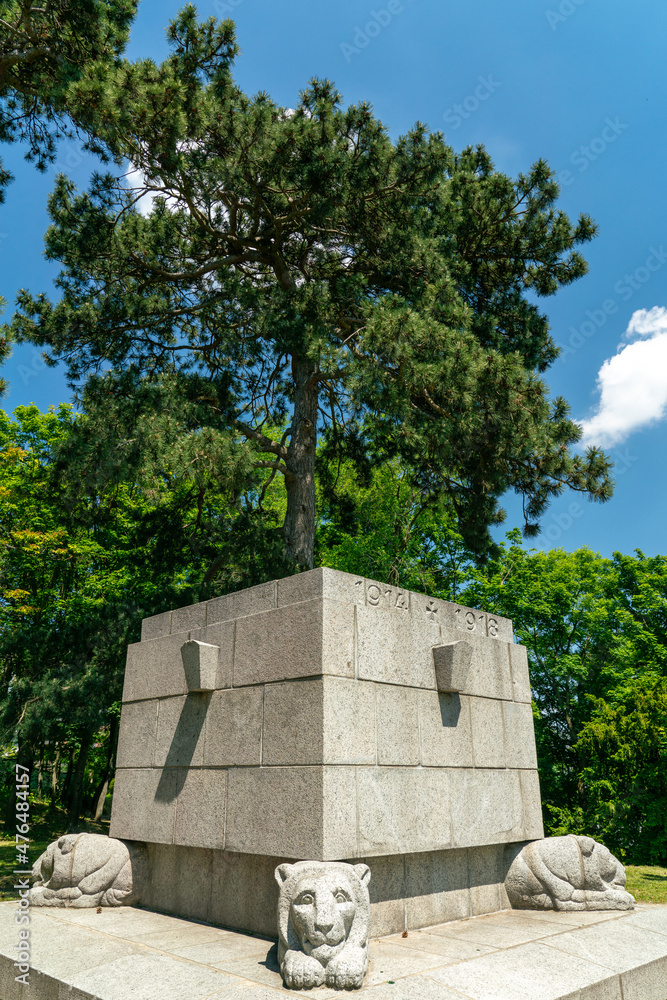 World War I monument in Bratislava known as Four Lions, stone cenotaph ...