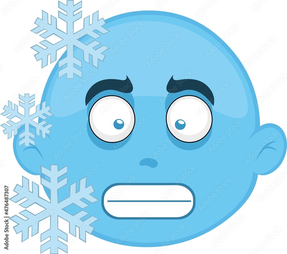 Vector illustration of the face of a frozen bald cartoon character with ...