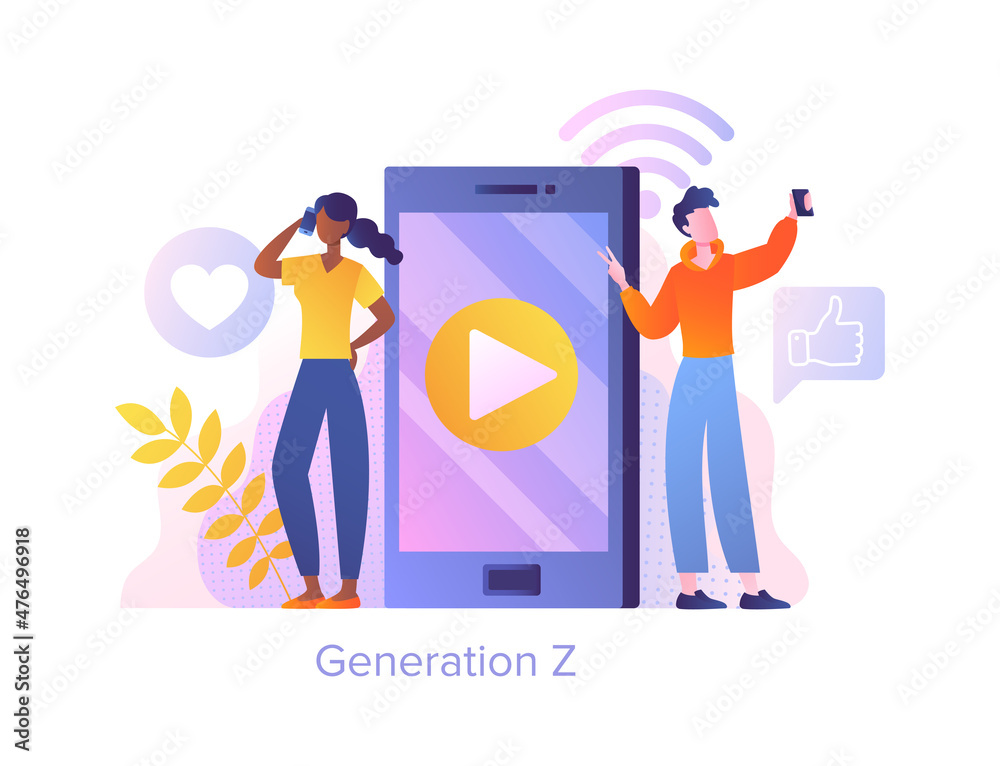 Generation Z concept. Modern characters. Technologies and devices. Man ...