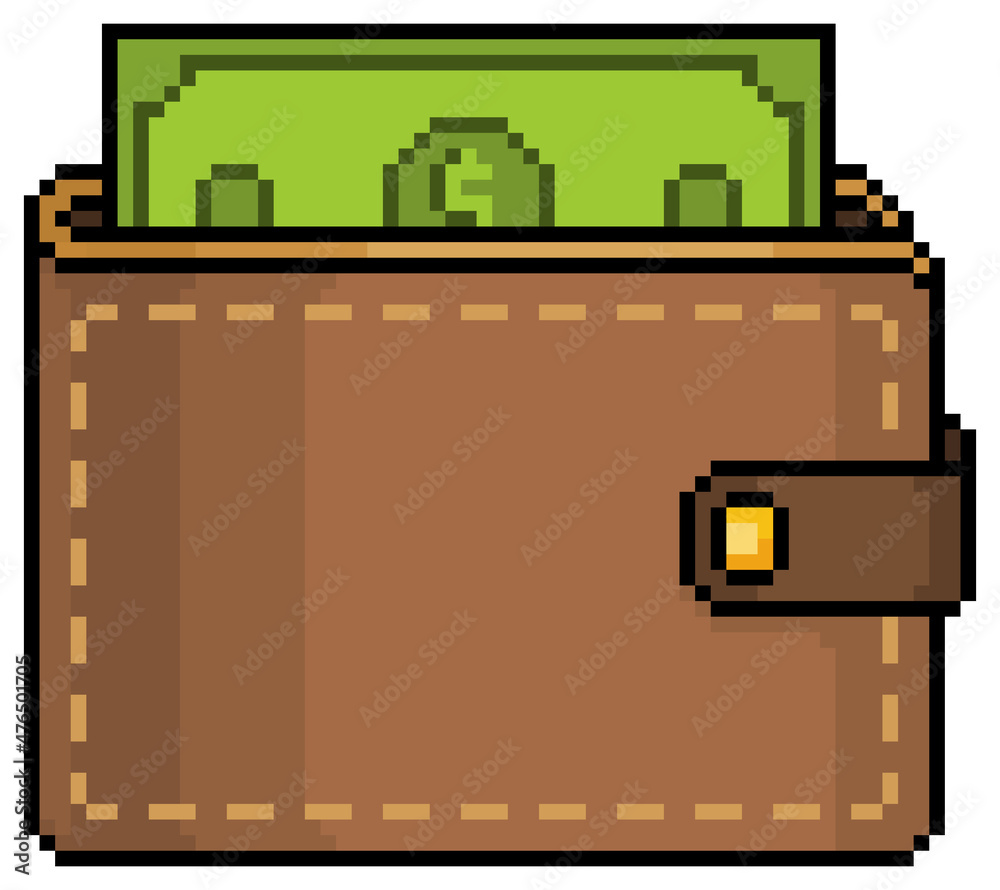 Pixel art wallet with money bills icon vector icon for 8bit game on ...