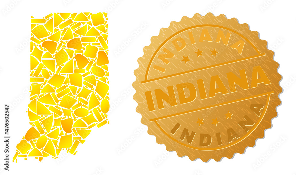 Golden combination of yellow particles for Indiana State map, and ...