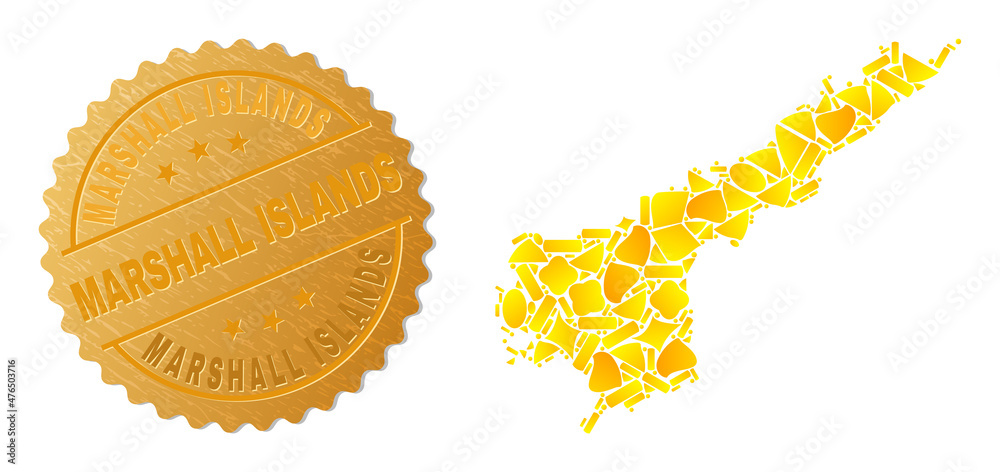 Golden collage of yellow spots for Andhra Pradesh State map, and golden ...