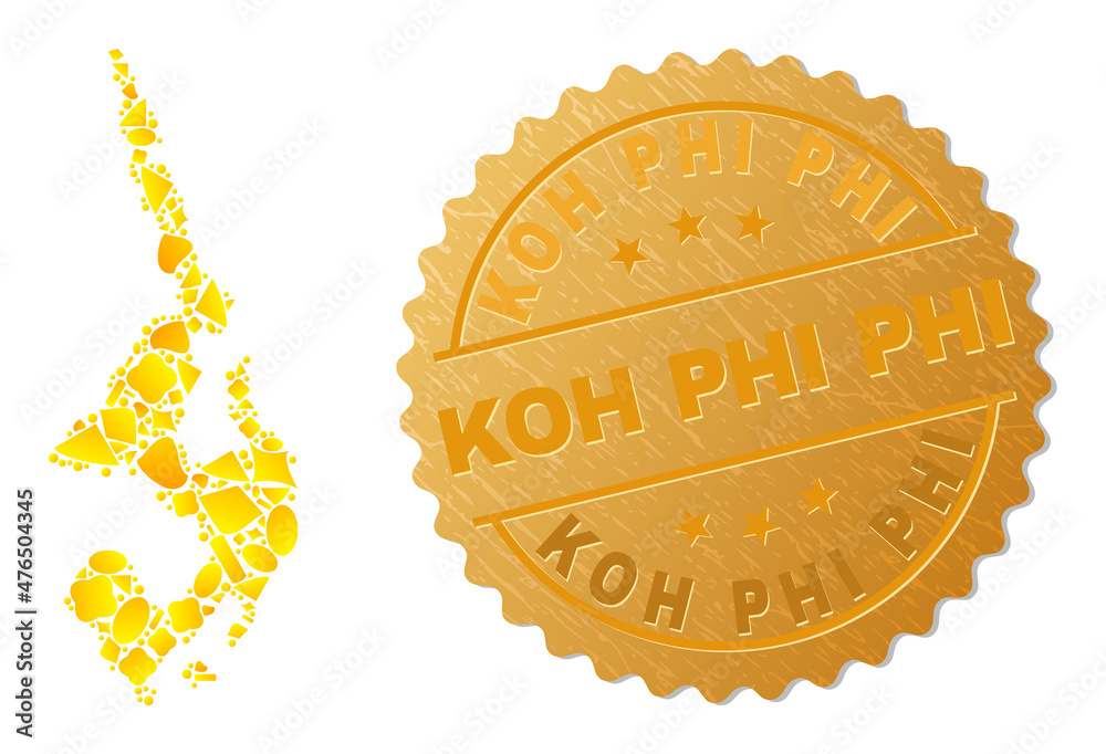 Golden composition of yellow elements for Koh Phi Leh map, and golden ...