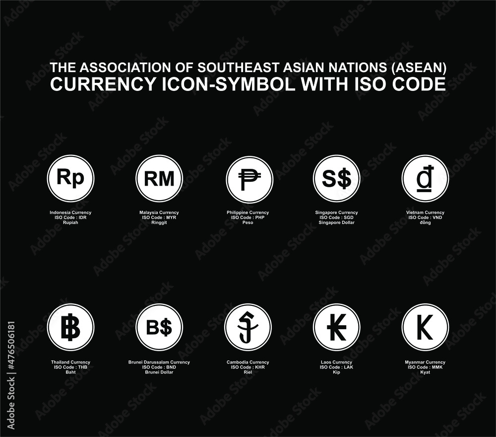 The Association of Southeast Asian Nations (ASEAN) Currency Icon-Symbol ...