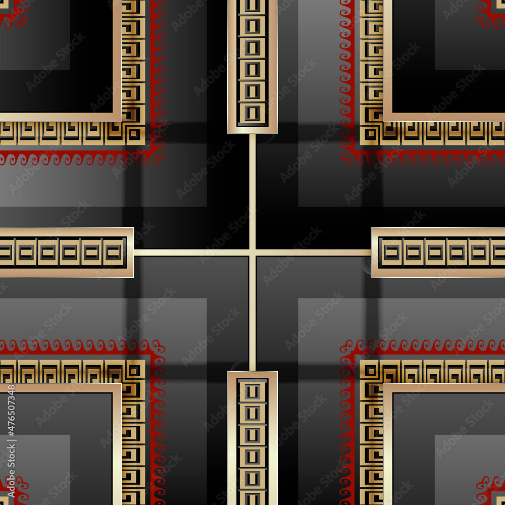 Greek 3d gold seamless pattern. Vector ornamental geometric background ...