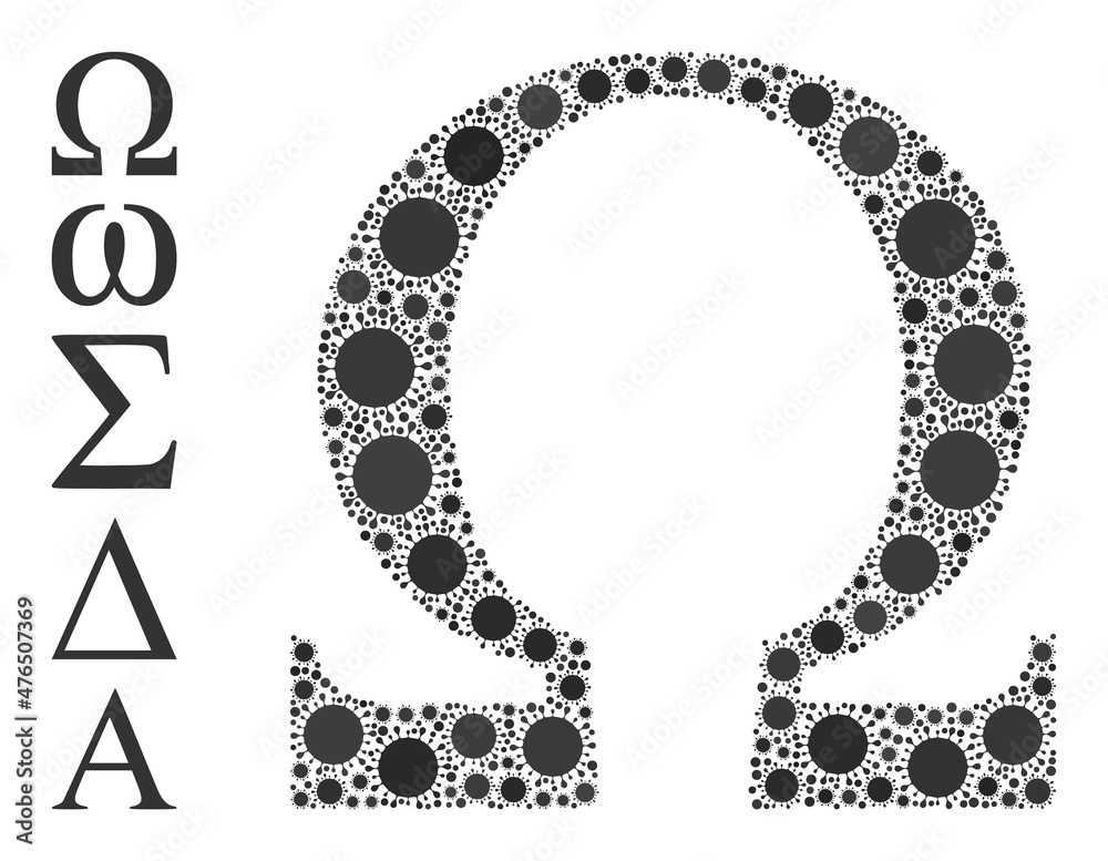 Omega Greek letter mosaic icon. Vector mosaic designed from randomized ...