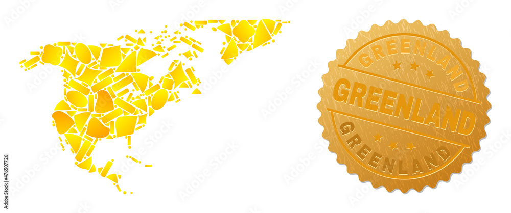 Golden composition of yellow items for North America and Greenland map ...