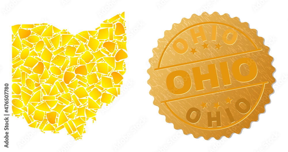 Golden composition of yellow for Ohio State map, and gold metallic Ohio ...