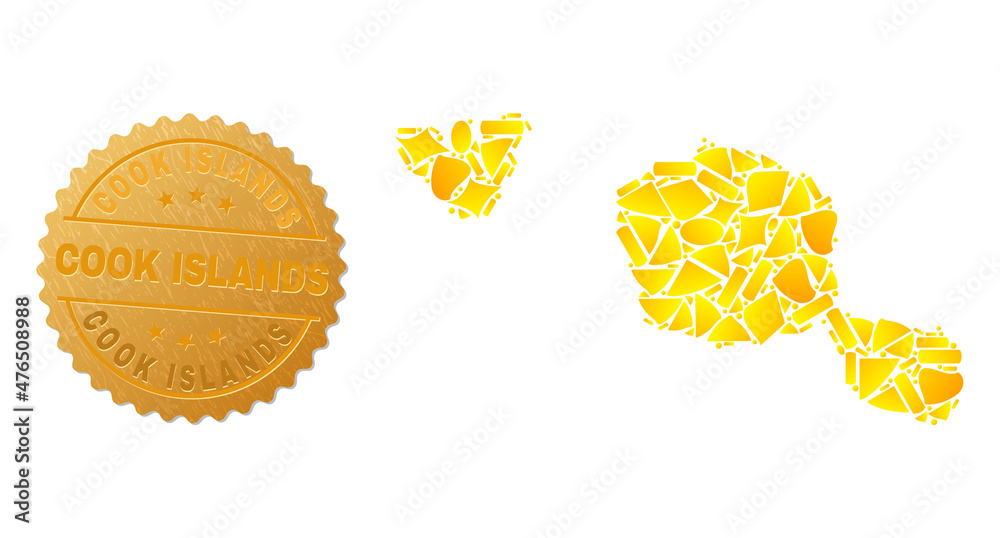 Golden collage of yellow elements for Tahiti and Moorea islands map ...
