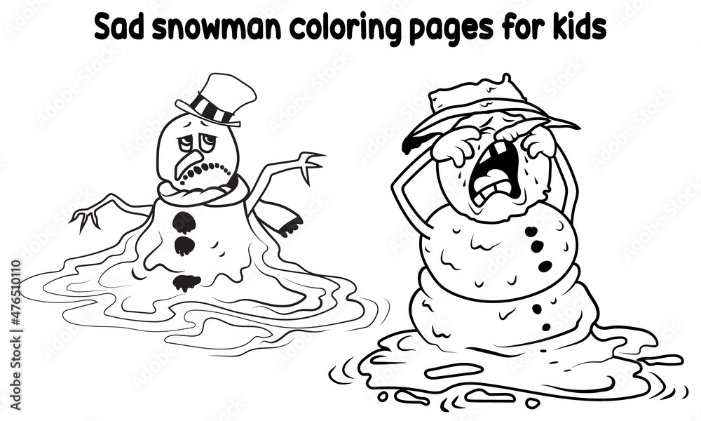 Sad snowman coloring pages for kids Stock Vector | Adobe Stock