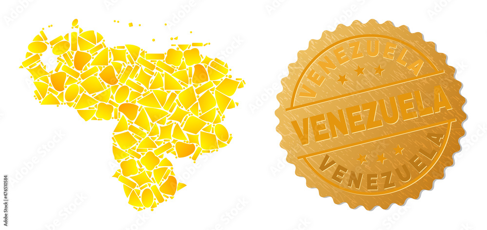 Golden composition of yellow spots for Venezuela map, and golden ...