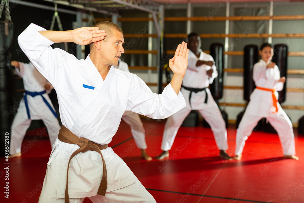 Man in kimono fighting stance at karate training Stock Photo | Adobe Stock