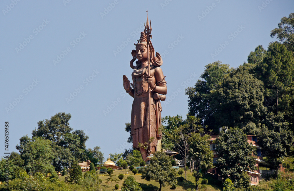 Sanga, Nepal: The large copper statue of Kailashnath Mahadev, on a hill ...
