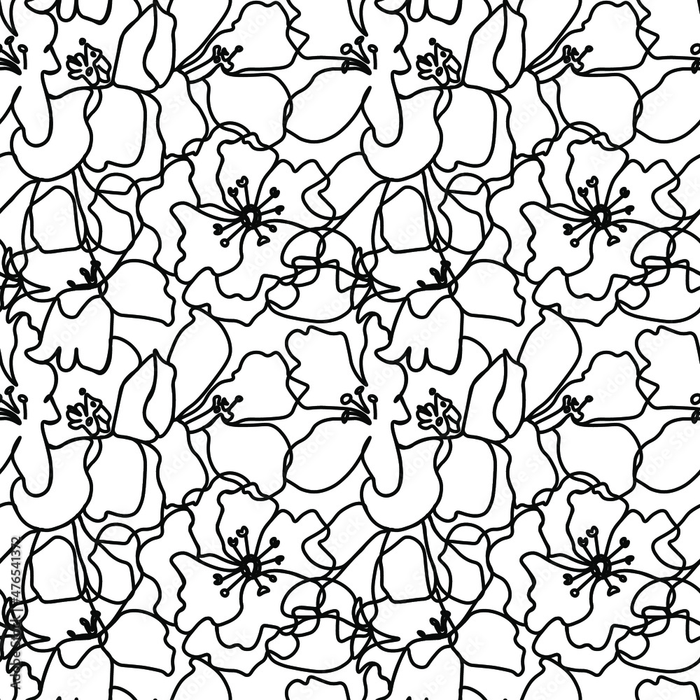 Seamless vector pattern with black line sakura on transparent ...