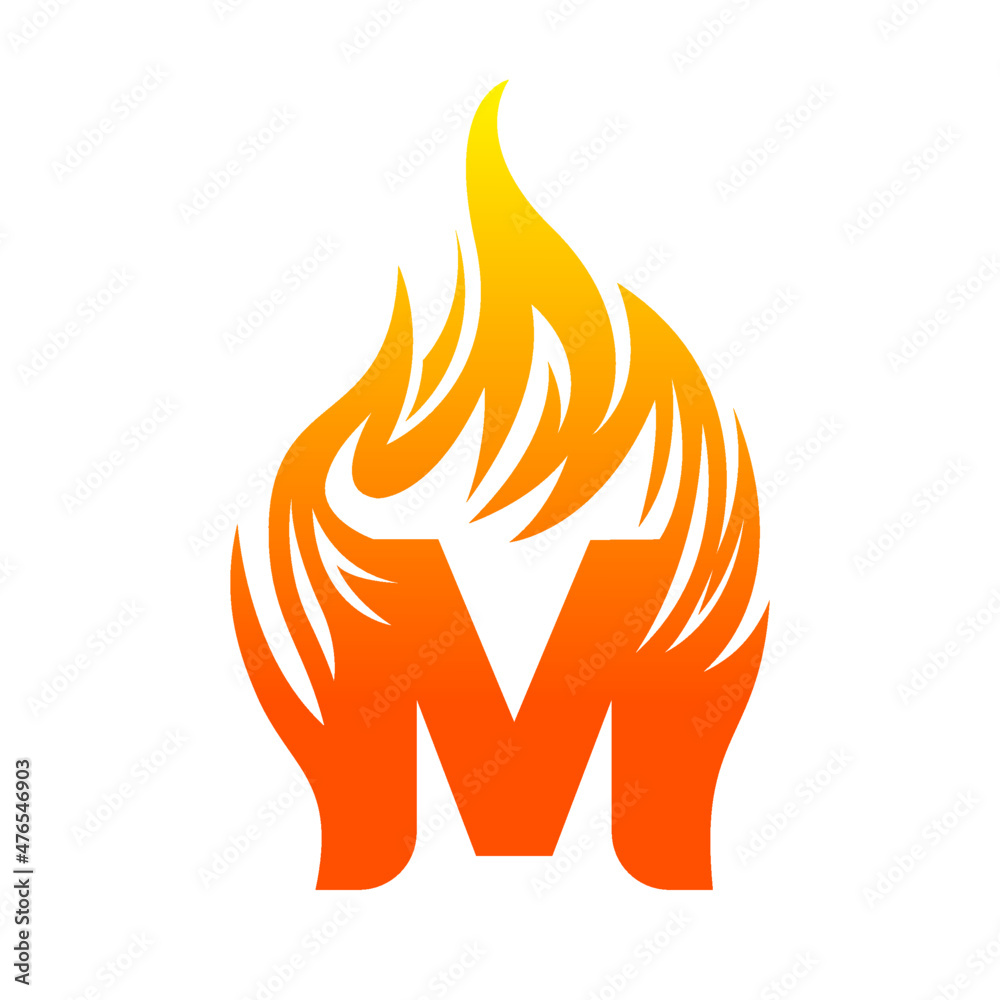 letter M with fire flame logo icon uppercase M Fiery vector ...