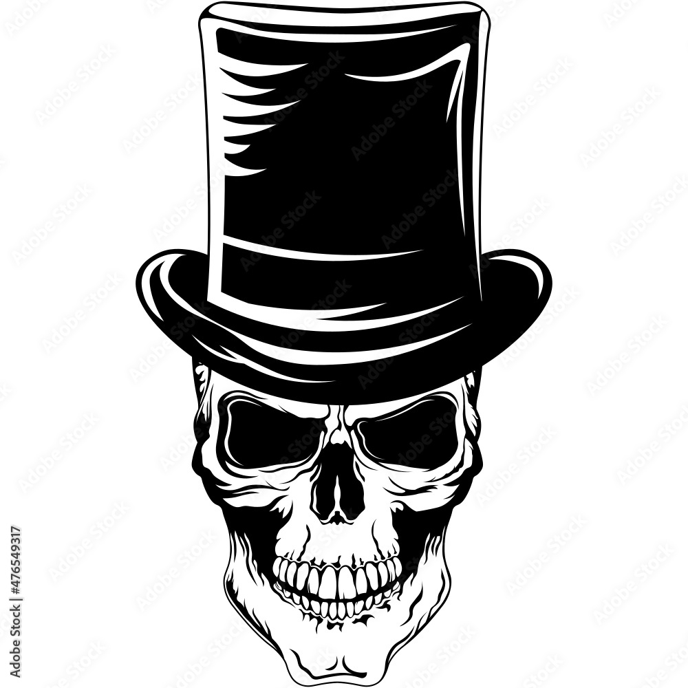 Isolated human skull in a top hat SVG design for logos, shirts, tattoo ...
