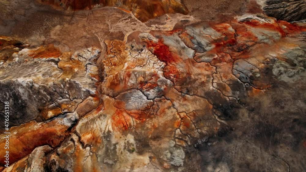 Chemical pollution of soil, toxic waste. Lifeless colorful land Aerial ...