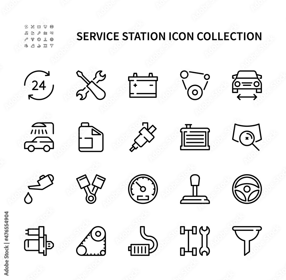 Service station vector line icons. Isolated car service icons ...