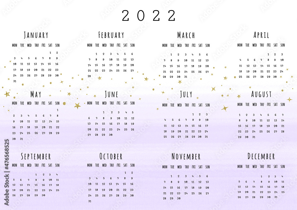 Printable Calendar 2022, 2022 Digital Calendar for Planners ilustração ...
