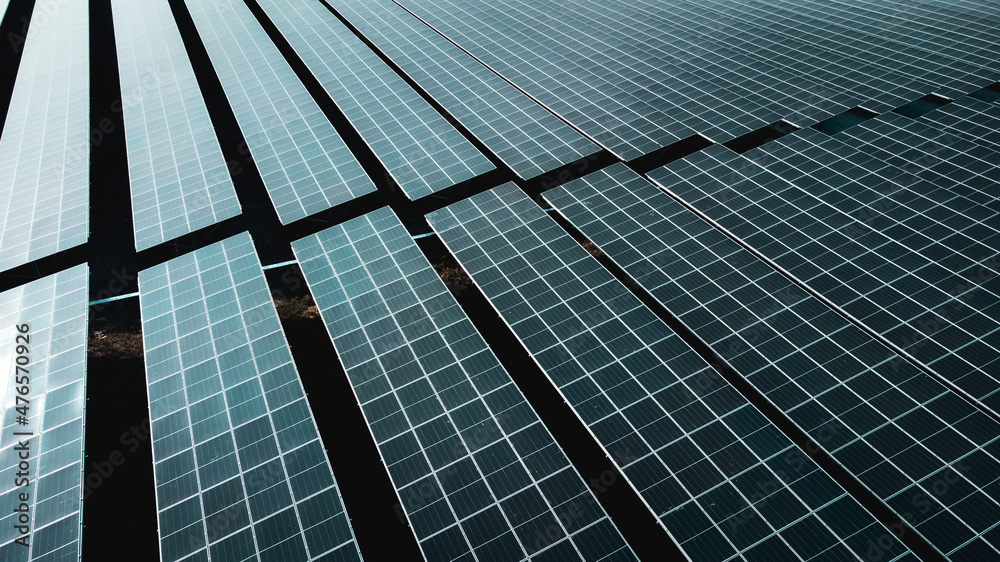 Foto de Solar cell panel from aerial view. Photo landscape of a solar ...