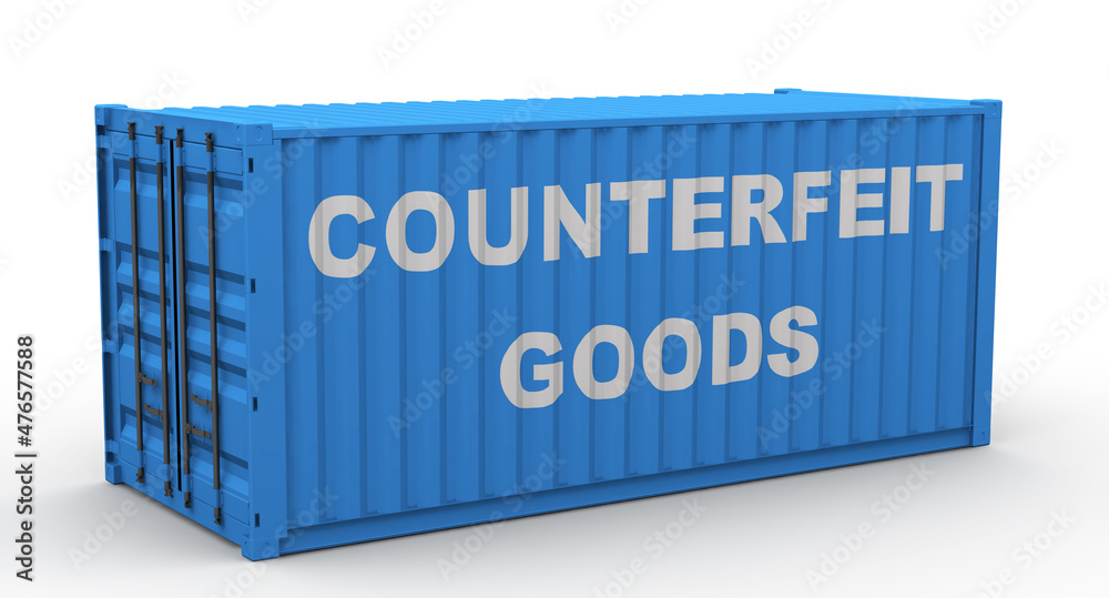 Counterfeit goods. The white inscription on the cargo container. One ...