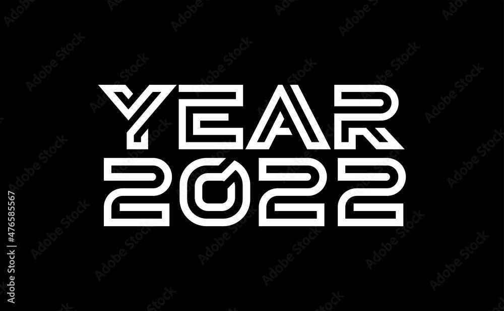 Happy New Year 2022 Wishing Celebration Two Stroke double lines Script ...