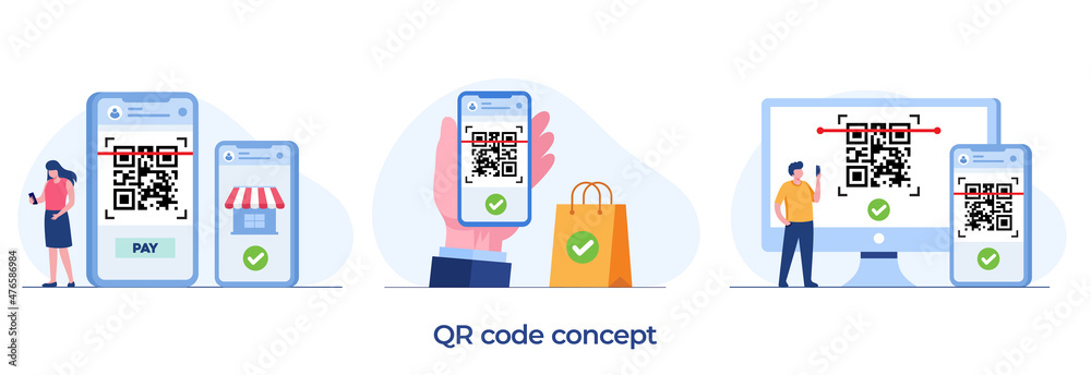 QR code, Scan barcode technology, online payment flat vector ...