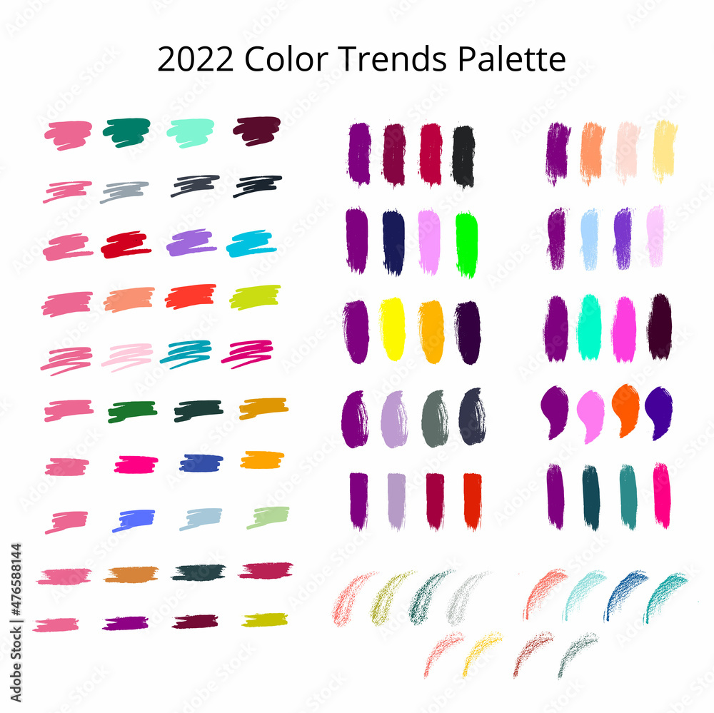 2022 color trends palette on brush strokes. Vector stock illustration ...
