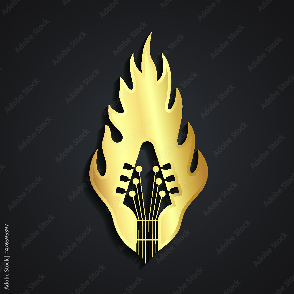 3d gold guitar in flame logo Stock Vector | Adobe Stock