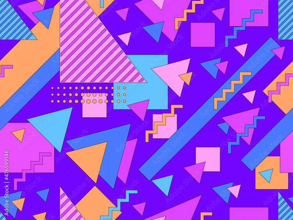Geometric seamless pattern in 80s memphis style. Geometric shapes with ...
