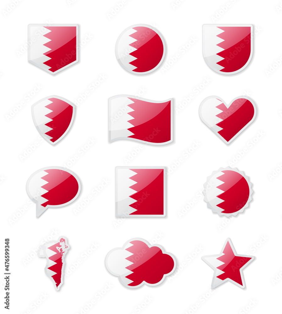 Bahrain - set of country flags in the form of stickers of various ...