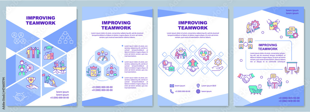 Improving teamwork blue brochure template. Successful work. Booklet ...