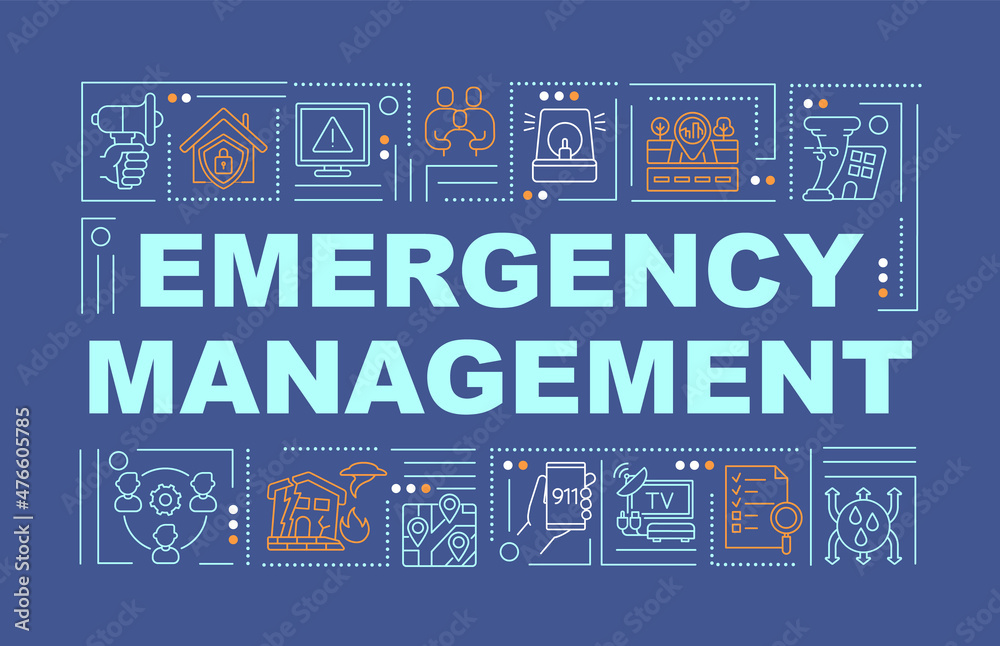 Emergency management word concepts navy banner. Public service ...